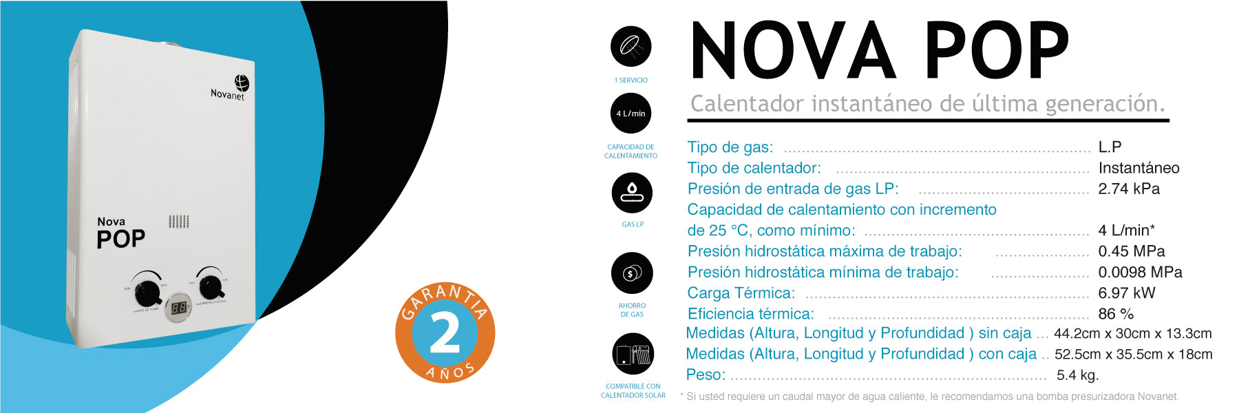 CALENTADOR NOVA POP GAS LP – NOVANET